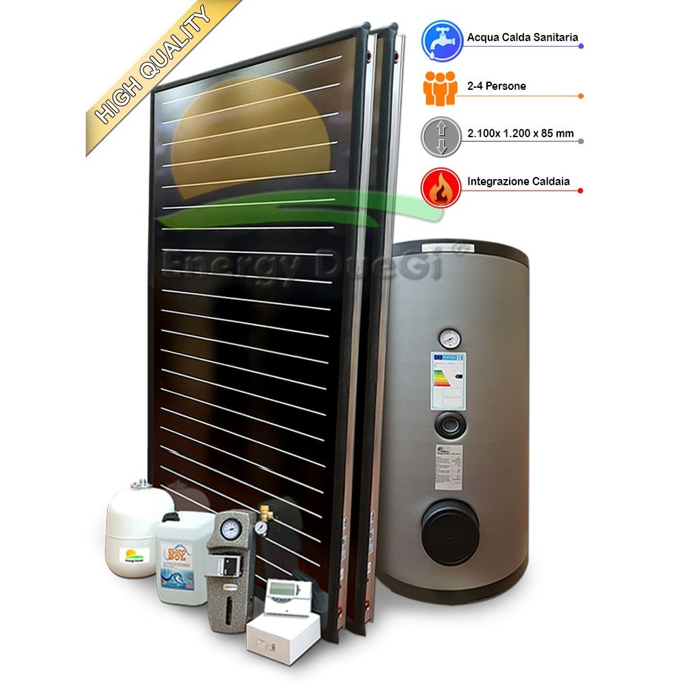 Kit impianto solare termico ad elevate prestazioni con integrazione per produzione Acqua Calda ...