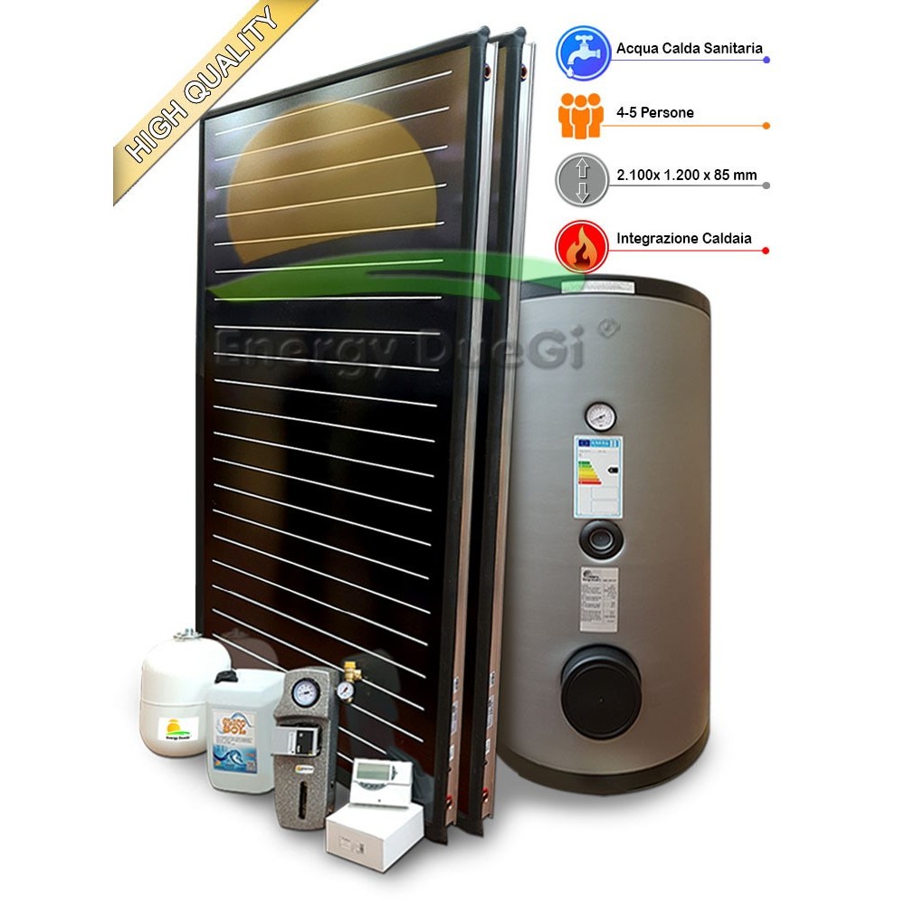 Kit impianto solare termico ad elevate prestazioni con integrazione per produzione Acqua Calda ...